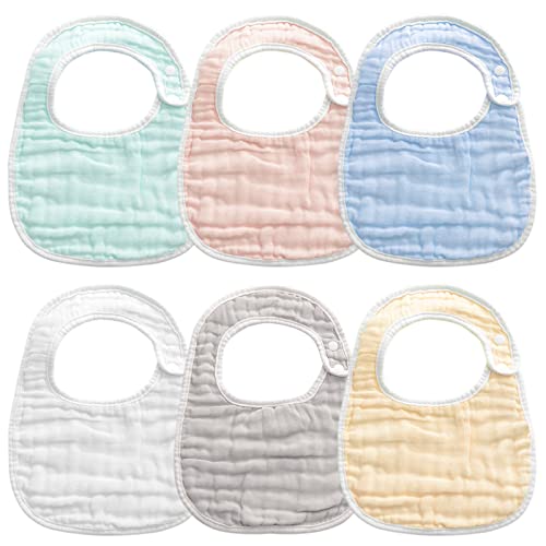 6Pack Muslin Baby Bibs Ultra Soft Absorbent - 100% Cotton Baby Bandana Drool Bibs Adjustable Snaps for Infants, Newborns and Toddlers, Stylish Unisex Bandana Bibs for Teething and Drooling