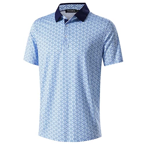 Mens Golf Shirts Dry Fit Short Sleeve Print Moisture Wicking Casual Polo Shirt