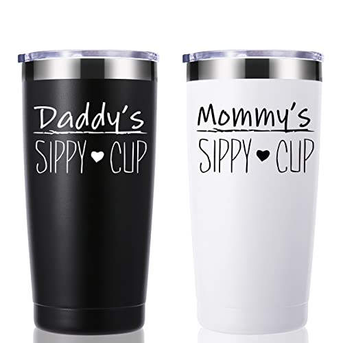 Daddy's Sippy Cup & Mommy's Sippy Cup 20 OZ Tumbler.Dad Mom Gifts.Fathers Mothers Day Couple Gifts.Birthday Christmas Anniversary Wedding Day Gifts from Daughter Son for Daddy Mommy.(Black&White)