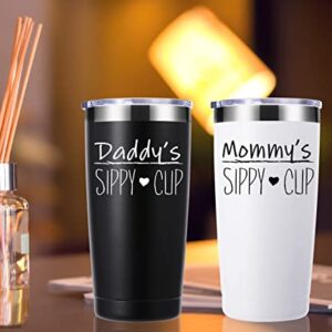 Daddy's Sippy Cup & Mommy's Sippy Cup 20 OZ Tumbler.Dad Mom Gifts.Fathers Mothers Day Couple Gifts.Birthday Christmas Anniversary Wedding Day Gifts from Daughter Son for Daddy Mommy.(Black&White)