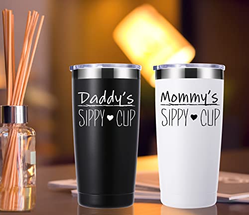 Daddy's Sippy Cup & Mommy's Sippy Cup 20 OZ Tumbler.Dad Mom Gifts.Fathers Mothers Day Couple Gifts.Birthday Christmas Anniversary Wedding Day Gifts from Daughter Son for Daddy Mommy.(Black&White)