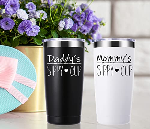 Daddy's Sippy Cup & Mommy's Sippy Cup 20 OZ Tumbler.Dad Mom Gifts.Fathers Mothers Day Couple Gifts.Birthday Christmas Anniversary Wedding Day Gifts from Daughter Son for Daddy Mommy.(Black&White)