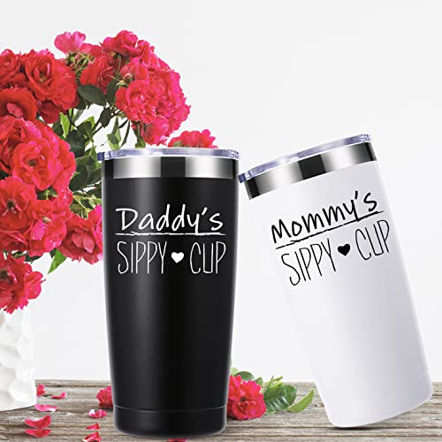 Daddy's Sippy Cup & Mommy's Sippy Cup 20 OZ Tumbler.Dad Mom Gifts.Fathers Mothers Day Couple Gifts.Birthday Christmas Anniversary Wedding Day Gifts from Daughter Son for Daddy Mommy.(Black&White)