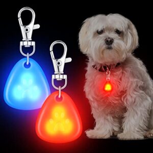 2 pcs led dog collar light waterproof silicone light up dog tag clip on flashing dog lights for night walking camping light for dog collar pet harness leash safety paw dog tag light (red, blue)