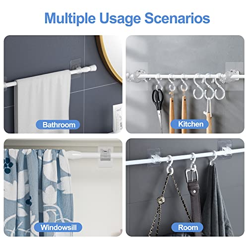 8PCS No Drill Curtain Rod Brackets Upgraded Curtain Rod No Drilling Self Adhesive Curtain Rod Hooks with Screws, Nail Free Adjustable Curtain for Poles Less Than 4cm in Diameter (Transparent)