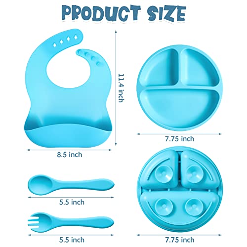 Zopeal 24 Pcs Baby Silicone Feeding Set Baby Led Weaning Set Baby Suction Plates with Spoon Fork Adjustable Silicone Bibs Baby Plates and Utensils Set for Boys Girls, 6 Colors