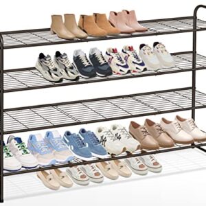 AOODA 4 Tier Long Shoe Organizer for Closet, Wide Stackable Metal Shoe Rack for Entryway, Bedroom, Floor, Shoe Shelf Storage Organizer Holds 30 Pairs of Men Sneakers (Bronze)