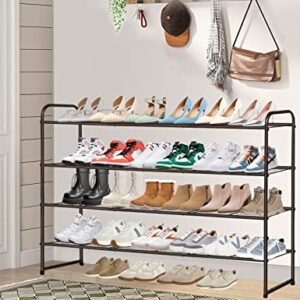 AOODA 4 Tier Long Shoe Organizer for Closet, Wide Stackable Metal Shoe Rack for Entryway, Bedroom, Floor, Shoe Shelf Storage Organizer Holds 30 Pairs of Men Sneakers (Bronze)