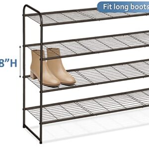 AOODA 4 Tier Long Shoe Organizer for Closet, Wide Stackable Metal Shoe Rack for Entryway, Bedroom, Floor, Shoe Shelf Storage Organizer Holds 30 Pairs of Men Sneakers (Bronze)