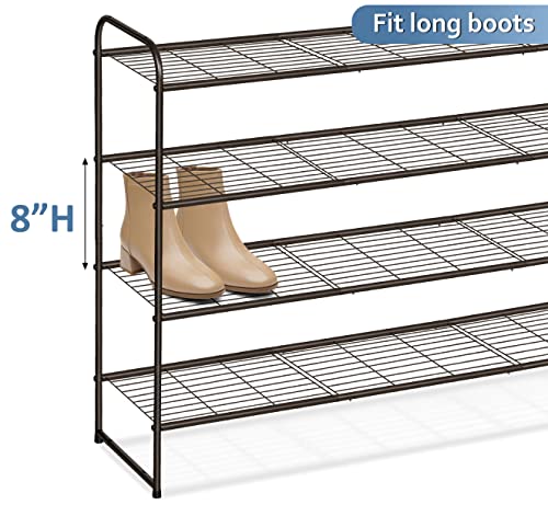 AOODA 4 Tier Long Shoe Organizer for Closet, Wide Stackable Metal Shoe Rack for Entryway, Bedroom, Floor, Shoe Shelf Storage Organizer Holds 30 Pairs of Men Sneakers (Bronze)