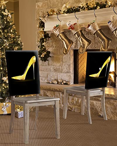 Queen Area 8Pack Dining Chair Slipcovers Shiny Golden High Heels Chair Back Covers Decorations Chair Slipcovers for Party Home Decor