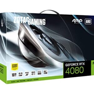 ZOTAC Gaming GeForce RTX 4080 16GB AMP Extreme AIRO GDDR6X 256-bit 22.4 Gbps PCIE 4.0 Graphics Card, IceStorm 2.0 Advanced Cooling, Spectra 2.0 RGB Lighting, ZT-D40810B-10P