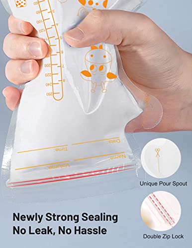 Mumgaroo Breastmilk Storage Bag Freezer, 8.5 OZ / 40 Pcs Milk Storage Bags Breastmilk with Double Zip Lock, Self Standing, Pre-Sterilized Breast Milk Storage Bags Freezer, Space Saving Flat Profile