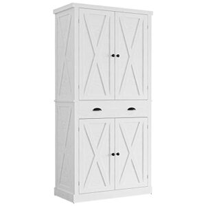 ironck kitchen pantry storage cabinet 72" height, with barn doors, drawer, 4 adjustable shelves, freestanding cupboard for dining room living room, laundry, white