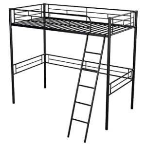 HomJoones Metal Loft Bed, Metal Twin Over Loft Bunk Bed with Safety Rail Side Ladders for Dormitory Bedroom Boys Girls Adults,No Box Spring Needed, Twin