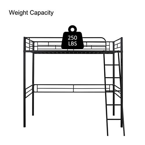 HomJoones Metal Loft Bed, Metal Twin Over Loft Bunk Bed with Safety Rail Side Ladders for Dormitory Bedroom Boys Girls Adults,No Box Spring Needed, Twin