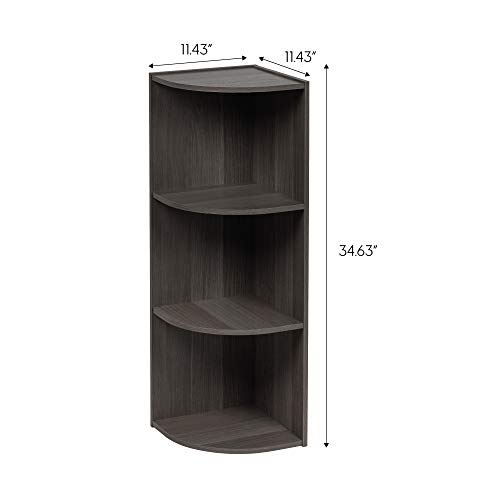 IRIS USA, Inc. Corner Bookcase, 3-Tiered Home Shelving, Ash Gray (CS-3S)