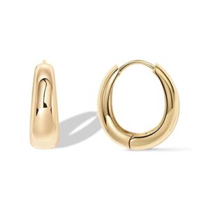 pavoi 14k gold plated sterling silver post small chunky hoops earrings | thick lightweight gold hoop earrings for women (yellow gold)