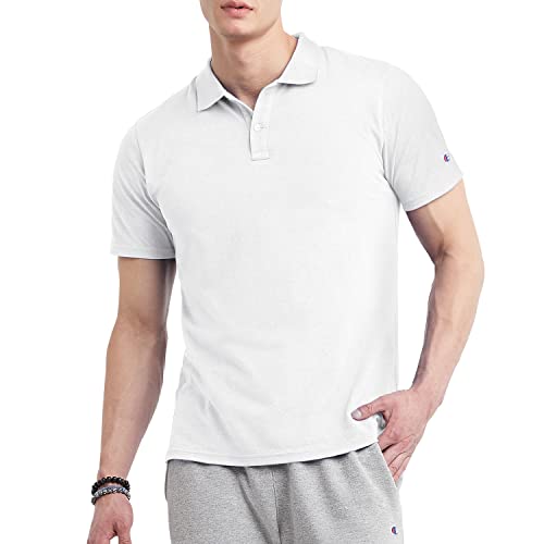 Champion, Comfortable Athletic, Best Polo T-Shirt for Men, White with Taglet, Medium