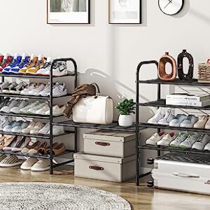 Ekisemio 5-Tier Shoe Rack Organizer, Stackable & Adjustable Shoe Shelf Storage, Heavy Duty Metal Wire, Black