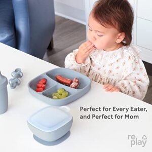 Re Play Sustainables Silicone Suction Plate - Made with Medical-Grade Platinum Silicone - Without Lid - Grey