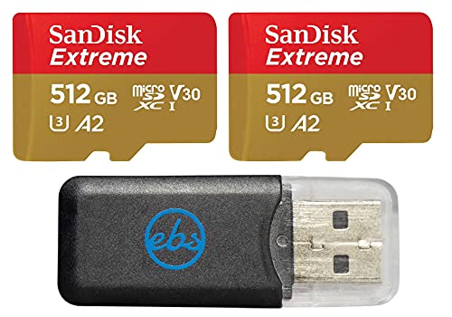 SanDisk Extreme MicroSDXC 512GB (2 Pack) Memory Card for Hero 11 Black and Hero11 Black Mini GoPro Action Camera (SDSQXAV-512G-GN6MN) U3 V30 Bundle with 1 Everything But Stromboli MicroSD Card Reader