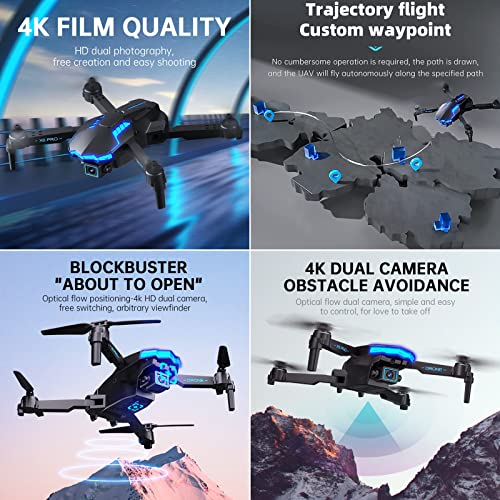 Foldable Drones with Camera for Adults 4K 1080P Ultra HD Dual Camera Beginners FPV Camera Remote Control Toy Headless Mode One Button Start Speed Adjustment