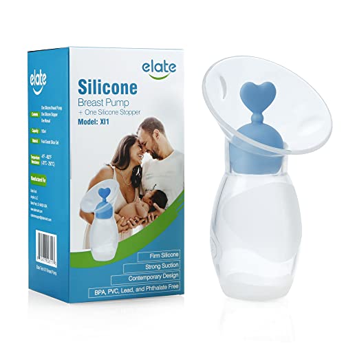 Elate Manual Breast Pump for Breastfeeding | Silicone Milk Collector with Leak-Proof Stopper for Nursing Moms | Enhance Milk Production | BPA Free FSA HSA Eligible – 4oz Blue