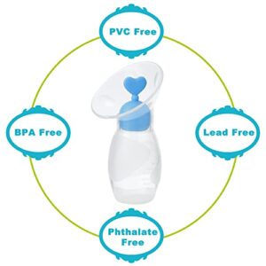 Elate Manual Breast Pump for Breastfeeding | Silicone Milk Collector with Leak-Proof Stopper for Nursing Moms | Enhance Milk Production | BPA Free FSA HSA Eligible – 4oz Blue