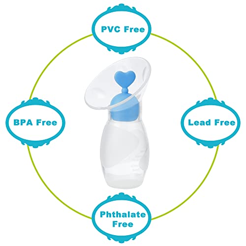 Elate Manual Breast Pump for Breastfeeding | Silicone Milk Collector with Leak-Proof Stopper for Nursing Moms | Enhance Milk Production | BPA Free FSA HSA Eligible – 4oz Blue