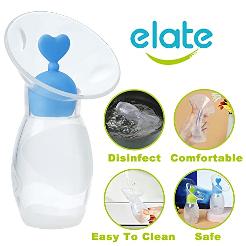 Elate Manual Breast Pump for Breastfeeding | Silicone Milk Collector with Leak-Proof Stopper for Nursing Moms | Enhance Milk Production | BPA Free FSA HSA Eligible – 4oz Blue