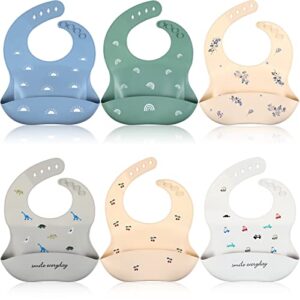 jeere 6 pieces silicone bibs for babies adjustable waterproof silicone baby bibs for baby girls boys toddler silicone bibs with food catcher silicone bib