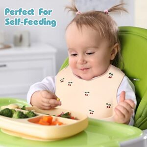 Jeere 6 Pieces Silicone Bibs for Babies Adjustable Waterproof Silicone Baby Bibs for Baby Girls Boys Toddler Silicone Bibs with Food Catcher Silicone Bib