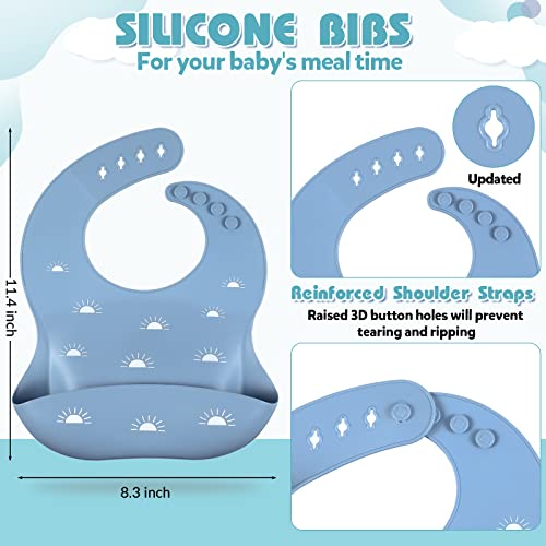 Jeere 6 Pieces Silicone Bibs for Babies Adjustable Waterproof Silicone Baby Bibs for Baby Girls Boys Toddler Silicone Bibs with Food Catcher Silicone Bib