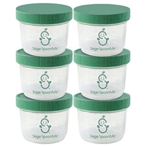 sage spoonfuls baby food storage containers, 6-pack bpa-free plastic baby food jars with leakproof lids, made in the usa, microwave-safe, dishwasher & freezer-safe, 4 ounce jars