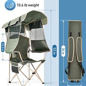 Docusvect Folding Camping Chair with Shade Canopy for Adults, Canopy Chair for Outdoors Sports with Cup Holder, Side Pocket for Camp, Beach, Tailgates, Fishing - Support 330 LBS