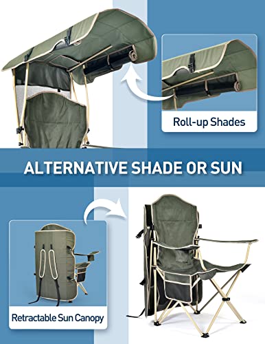 Docusvect Folding Camping Chair with Shade Canopy for Adults, Canopy Chair for Outdoors Sports with Cup Holder, Side Pocket for Camp, Beach, Tailgates, Fishing - Support 330 LBS