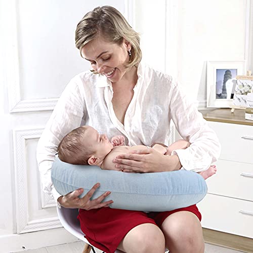 LAT Waterproof Nursing Pillow and Positioner, Breastfeeding Pillow for Mom,Newborn Infant Soft Cotton Feeding Cushion for Boys and Girls(Blue)