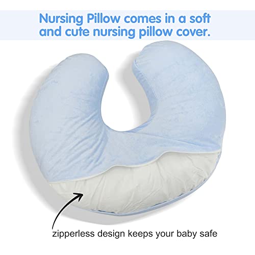 LAT Waterproof Nursing Pillow and Positioner, Breastfeeding Pillow for Mom,Newborn Infant Soft Cotton Feeding Cushion for Boys and Girls(Blue)