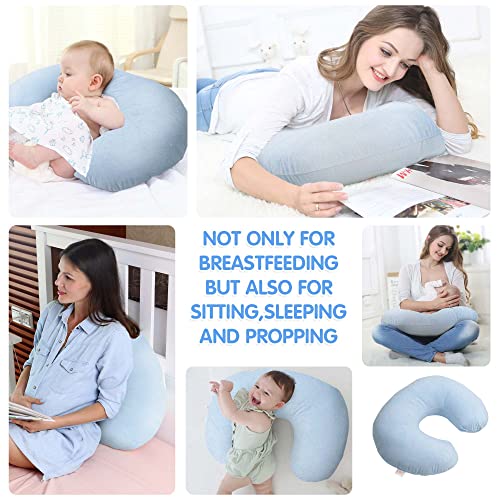 LAT Waterproof Nursing Pillow and Positioner, Breastfeeding Pillow for Mom,Newborn Infant Soft Cotton Feeding Cushion for Boys and Girls(Blue)