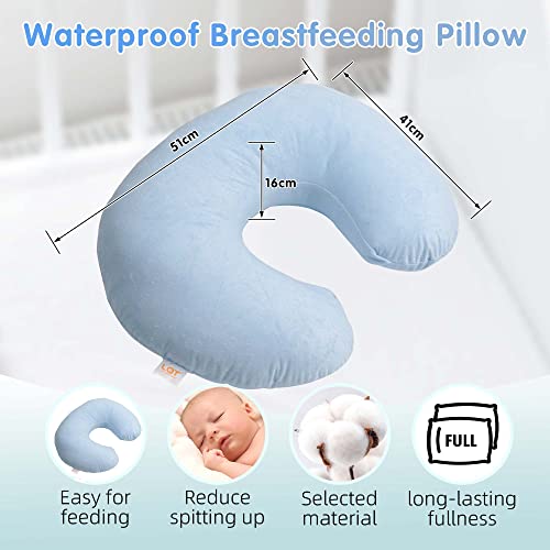 LAT Waterproof Nursing Pillow and Positioner, Breastfeeding Pillow for Mom,Newborn Infant Soft Cotton Feeding Cushion for Boys and Girls(Blue)