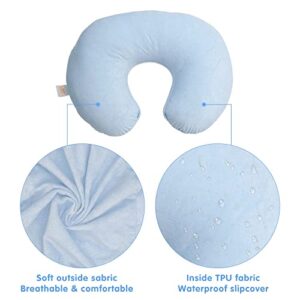 LAT Waterproof Nursing Pillow and Positioner, Breastfeeding Pillow for Mom,Newborn Infant Soft Cotton Feeding Cushion for Boys and Girls(Blue)