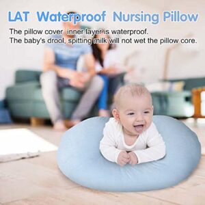 LAT Waterproof Nursing Pillow and Positioner, Breastfeeding Pillow for Mom,Newborn Infant Soft Cotton Feeding Cushion for Boys and Girls(Blue)