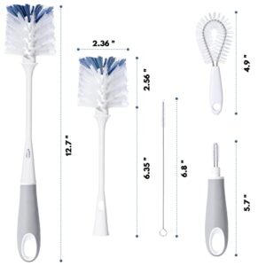 Jumperlay Bottle Cleaning Brush Set with 1 Pack Nipple Brush and 2 Pack Straw Cleaner Brushes and A Hidden Mini Brush, Gray