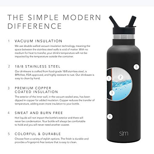 Simple Modern Water Bottle with Narrow Mouth Straw Lid Metal Thermos Vacuum Insulated Stainless Steel l Reusable Leak Proof BPA-Free Flask | Ascent Collection | 24oz, Almond Birch