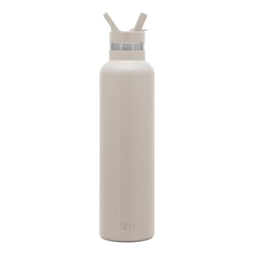 Simple Modern Water Bottle with Narrow Mouth Straw Lid Metal Thermos Vacuum Insulated Stainless Steel l Reusable Leak Proof BPA-Free Flask | Ascent Collection | 24oz, Almond Birch