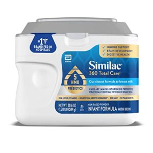 similac 360 total care infant formula with 5 hmo prebiotics, our closest formula to breast milk, non-gmo, baby formula powder, 20.6-oz tub