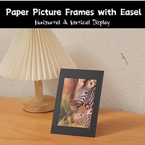 Litpoetic 50 Pack Standing Paper Picture Frames 4x6,Cardboard Photo Frame with Easel,Paper Photo Frame Cards,Gallery Frames Bulk For Wedding,DIY,Classroom, Black