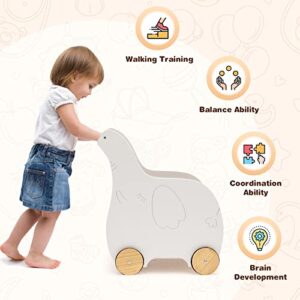 BABY JOY Baby Wooden Push Walker, 2-in-1 Toddler Learning Walker w/Toy Storage Chest, Non-Slip 4-Wheels, Push & Pull Stroller Walker for 1-3 Years Old Boys Girls (Cute Elephant)