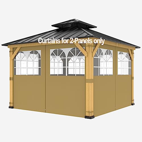 10-ft x 12-ft Gazebo Curtains,Privacy Replacement Full Zippered Sidewall with 2-Panel Universal Shade Curtains Set,Enclosure Sidewall Kit with Church Window,Protecting Side Walls-Khaki